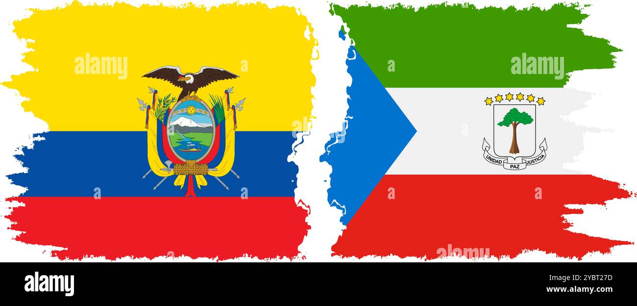 Equatorial Guinea and Ecuador grunge flags connection, vector Stock ...