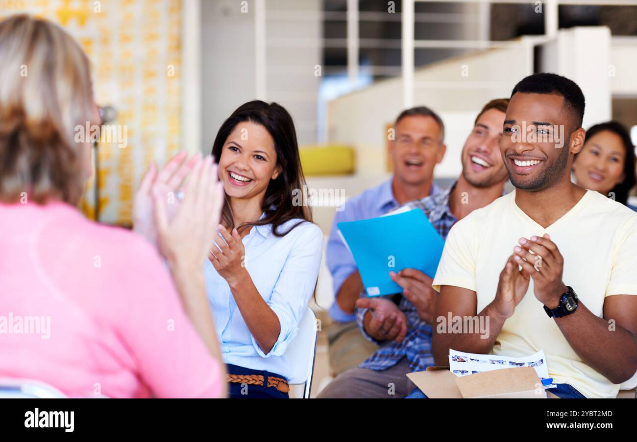 Excited businesswoman celebrating clapping hands hi-res stock ...