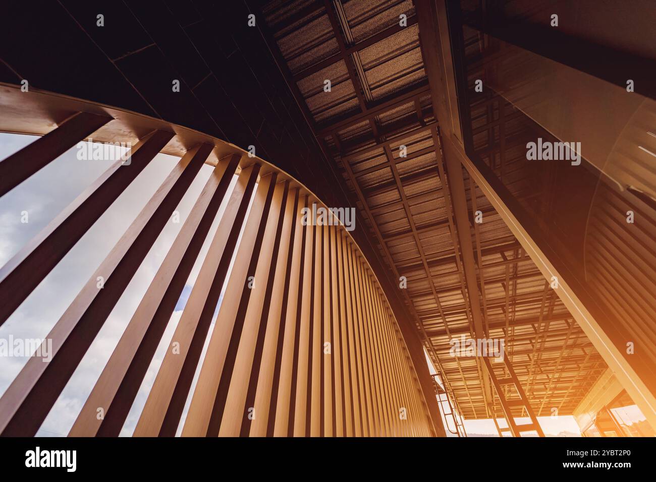A structure featuring wooden slats on construction site contributing to ...