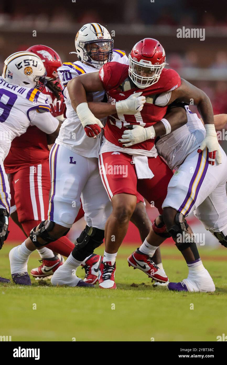October 19, 2024: Arkansas defensive lineman Eric Gregory #50 works to ...