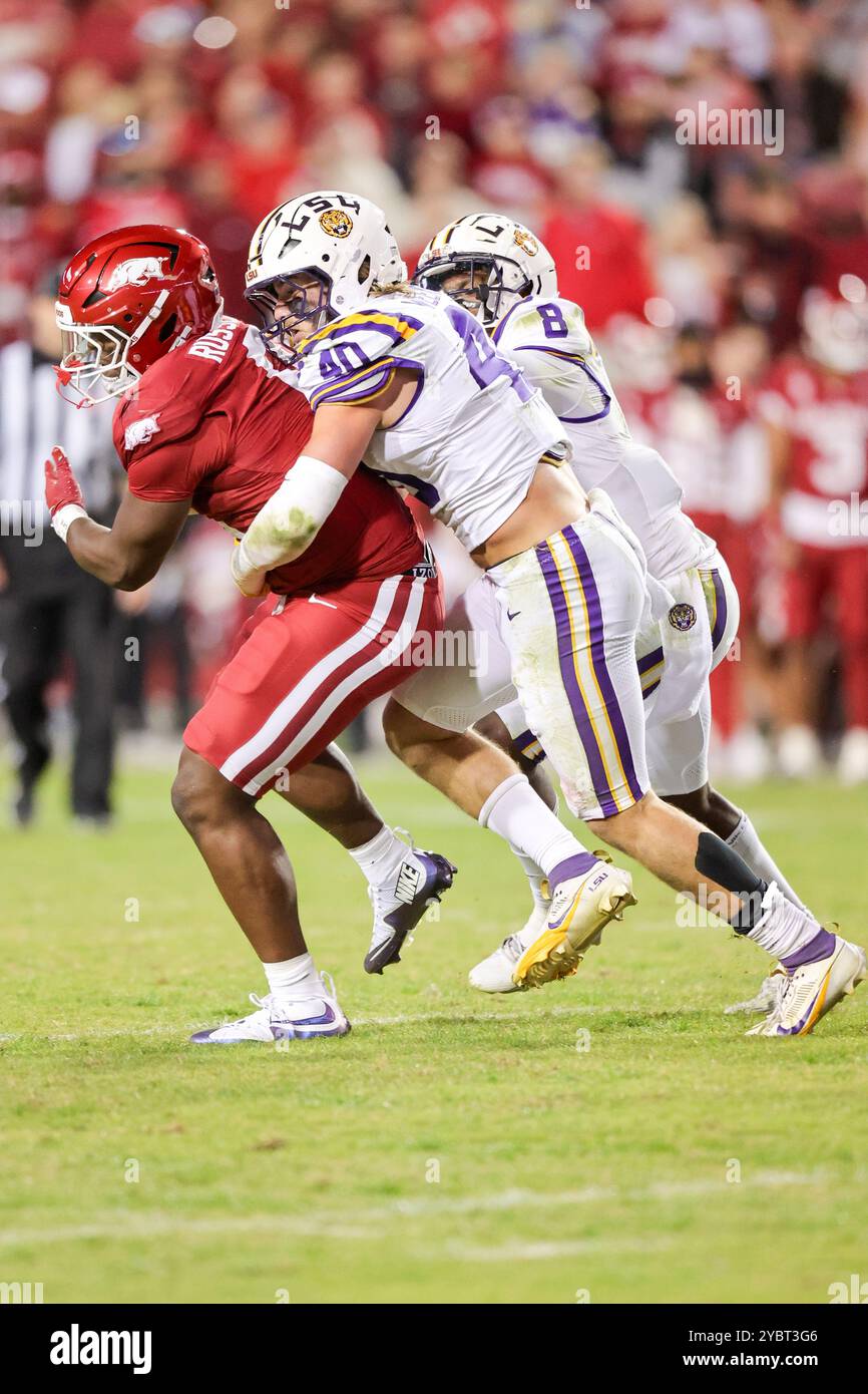 October 19, 2024: Tigers linebacker Whit Weeks #40 wraps up Arkansas ...