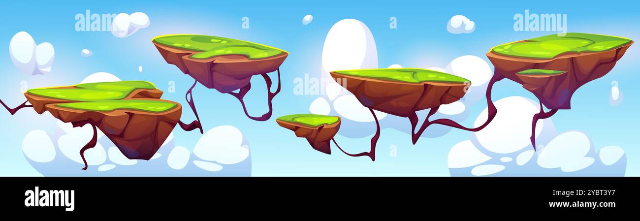 Flying platforms for arcade game design. Vector cartoon illustration of ...