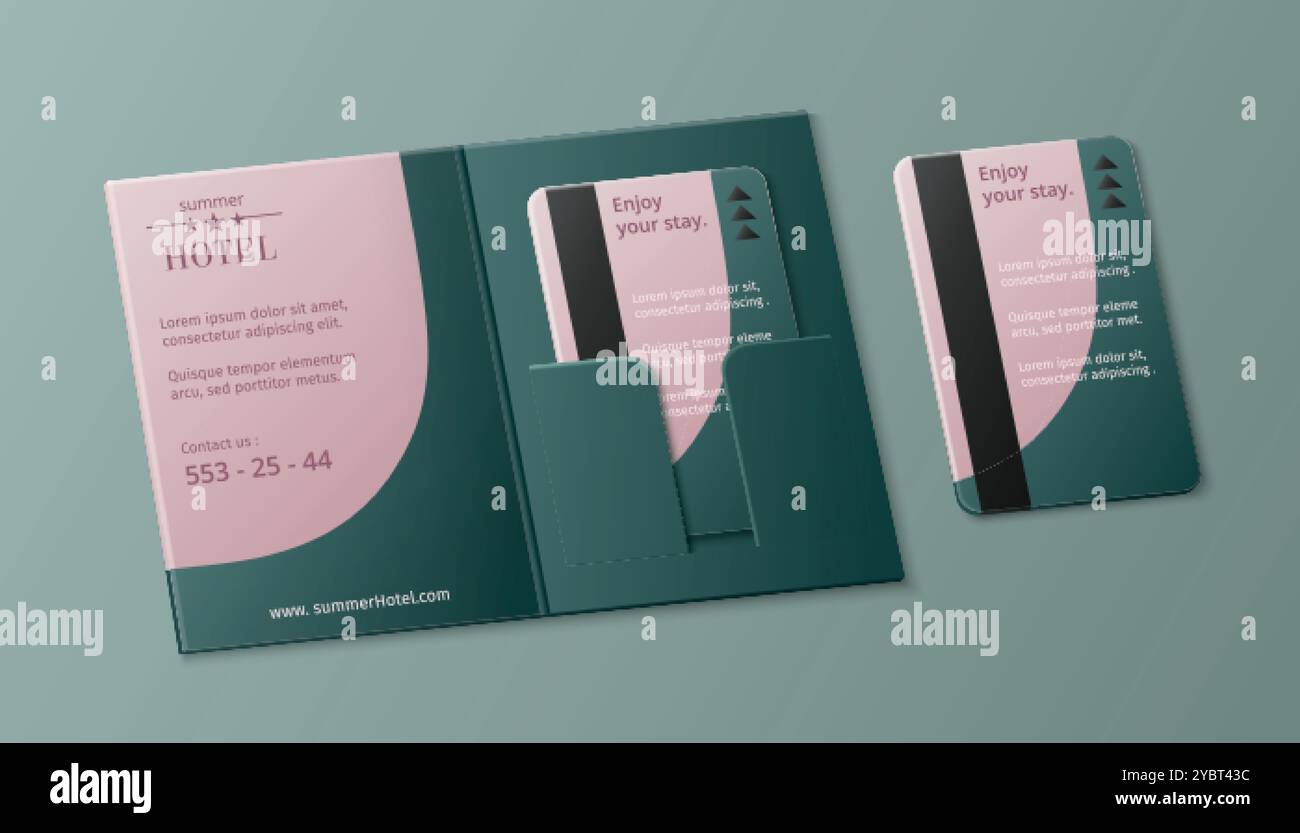 Room plastic key card with cover template mockup. Standard membership ...