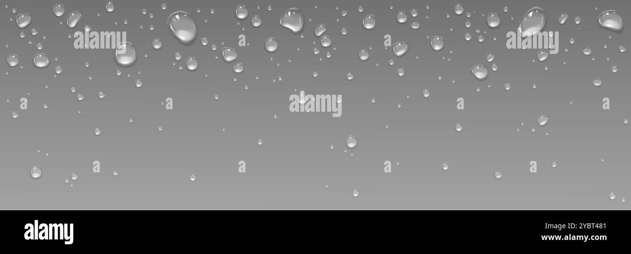 Water drops on black glass surface. Realistic 3d vector dark background ...