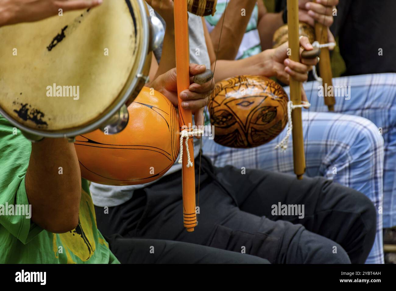 Afro Brazilian percussion musical instruments during a capoeira ...