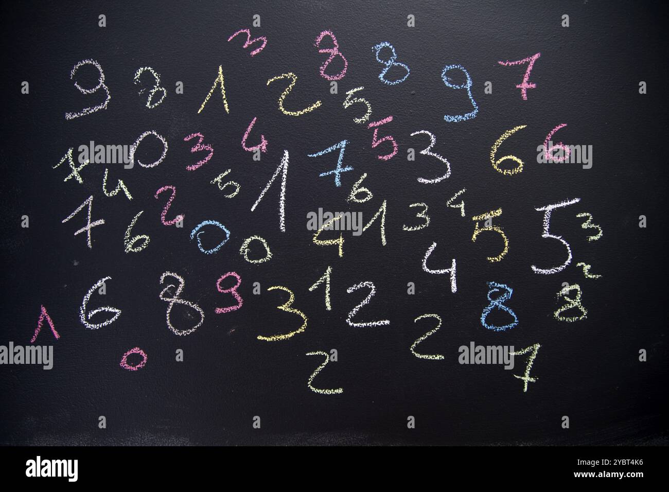 Graphic representation with chalk on blackboard with colorful numbers ...