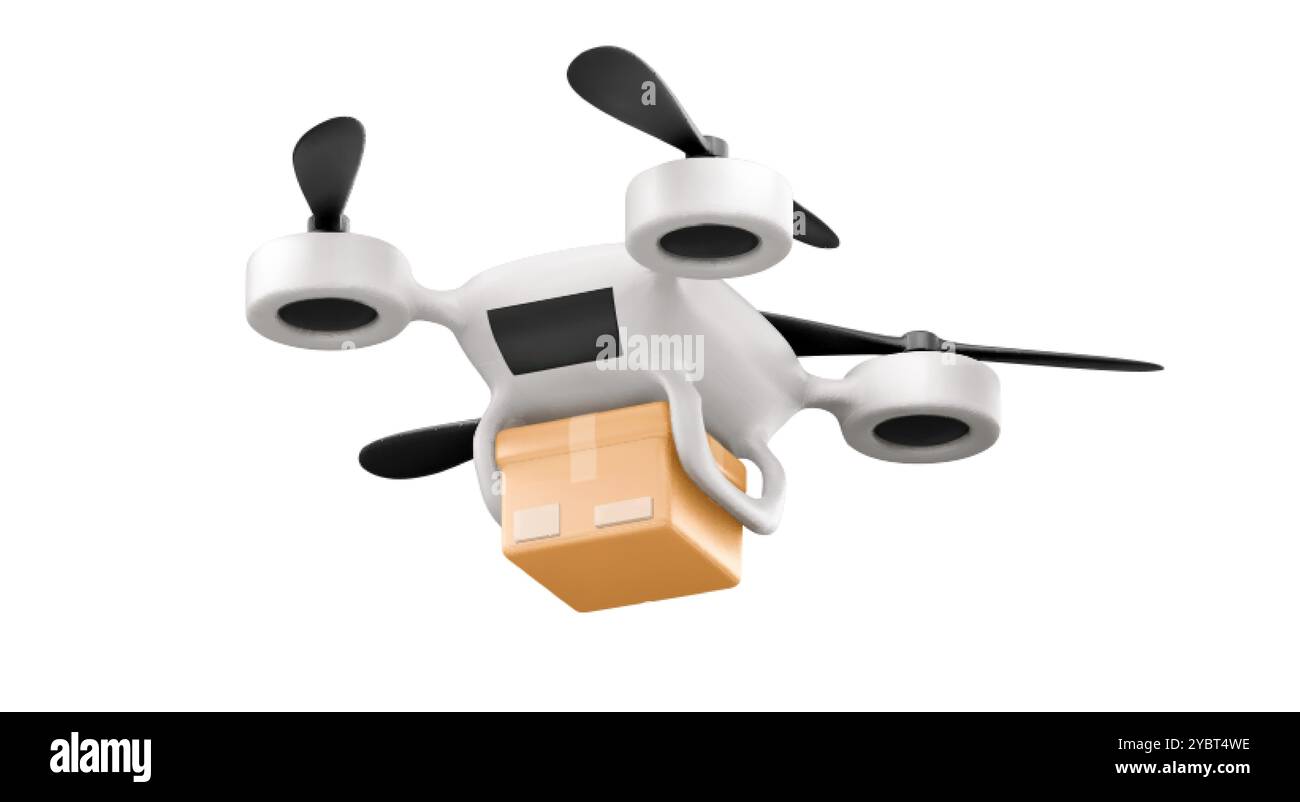 3d unmanned drone package delivery technology icon. Realistic aerial ...