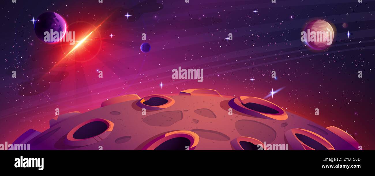 Moon surface against space background. Vector cartoon illustration of ...