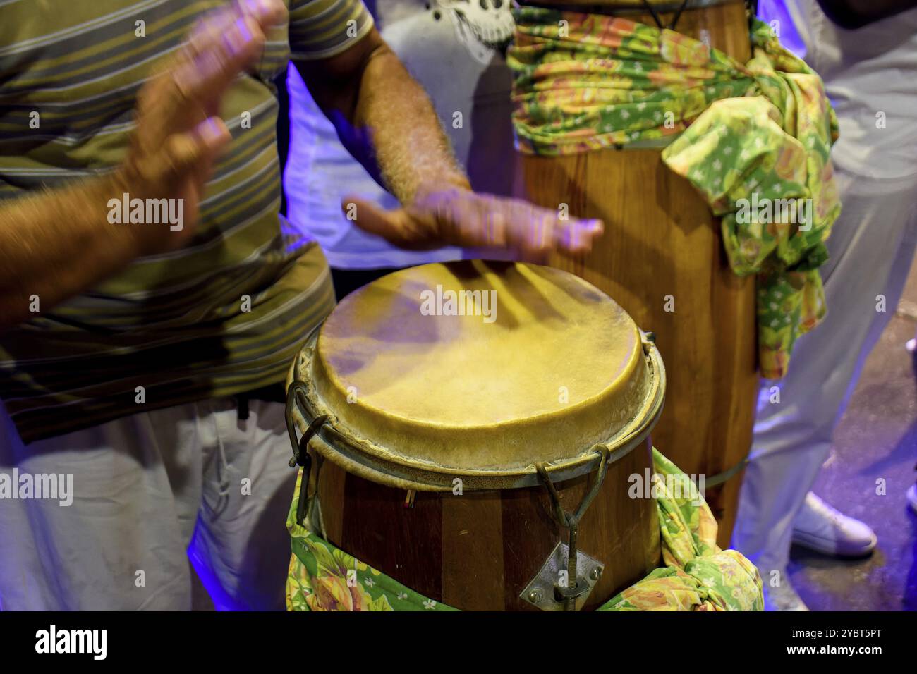 Hand drums called atabaque in Brazil used during a typical Umbanda ...