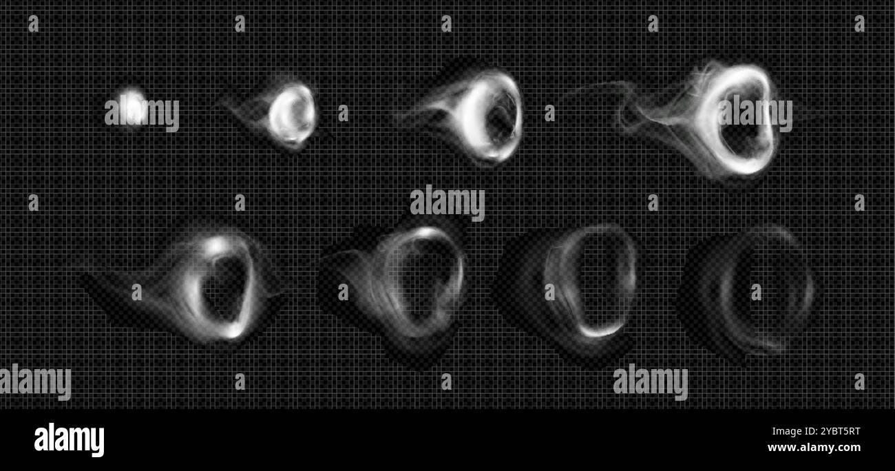 Hookah vape or cigarette smoke circles with grow and disappear sequence ...