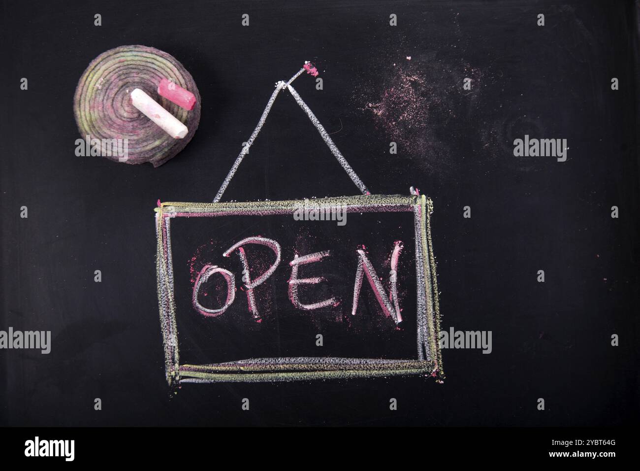 Graphic representation of the word, open, with chalk on blackboard ...