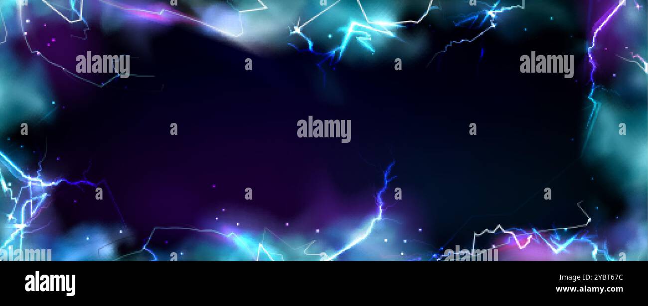 Color lightning frame isolated on black background. Vector realistic ...