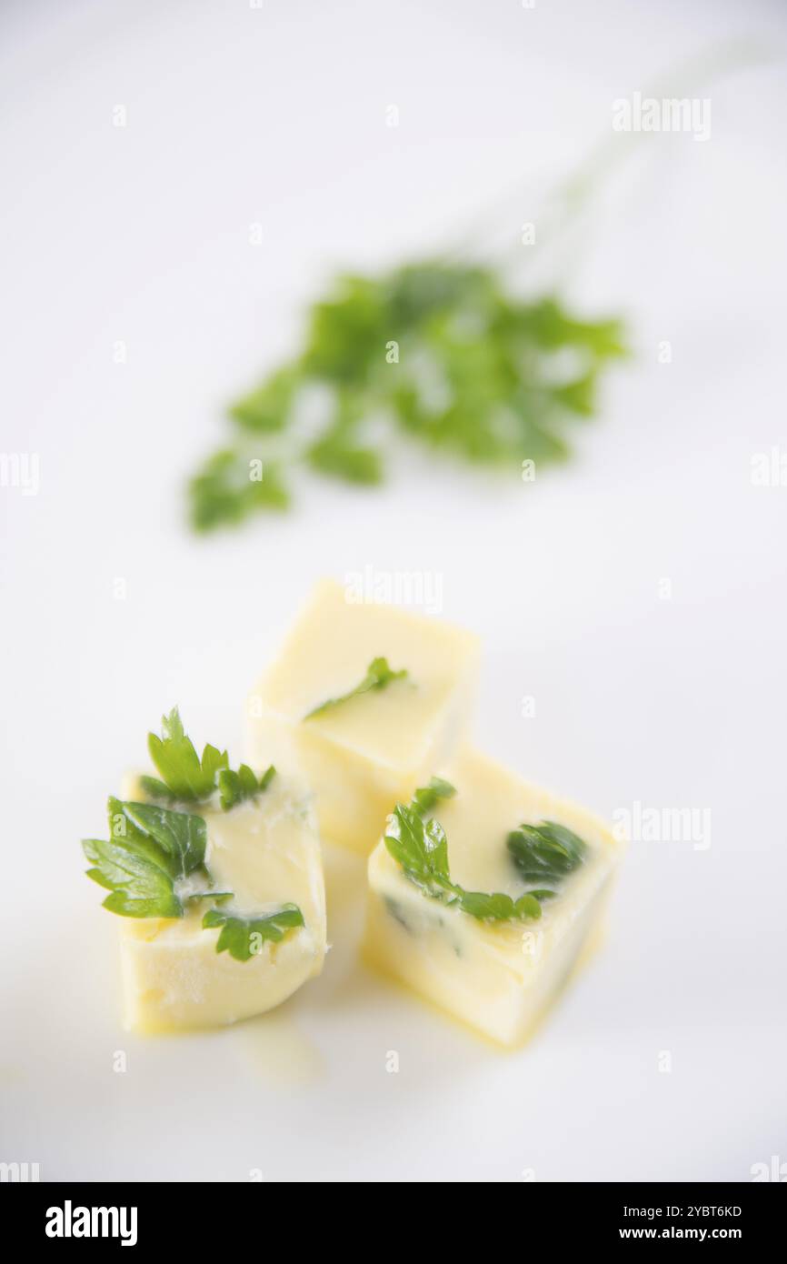 Frozen cubes of extra virgin olive oil flavored with parsley Stock ...