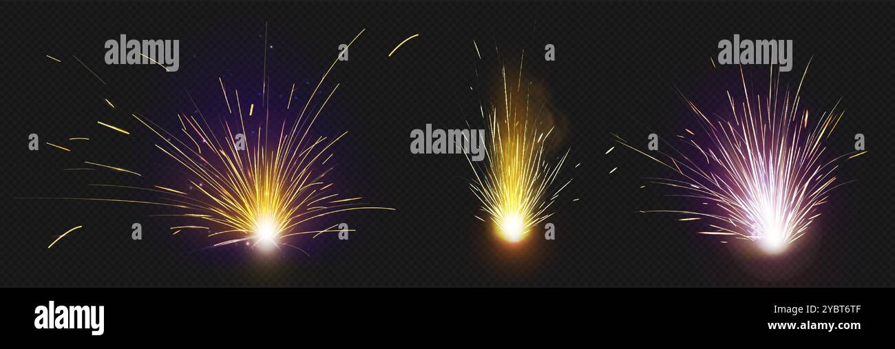 Yellow sparkling light effects set isolated on transparent background. Vector realistic ...