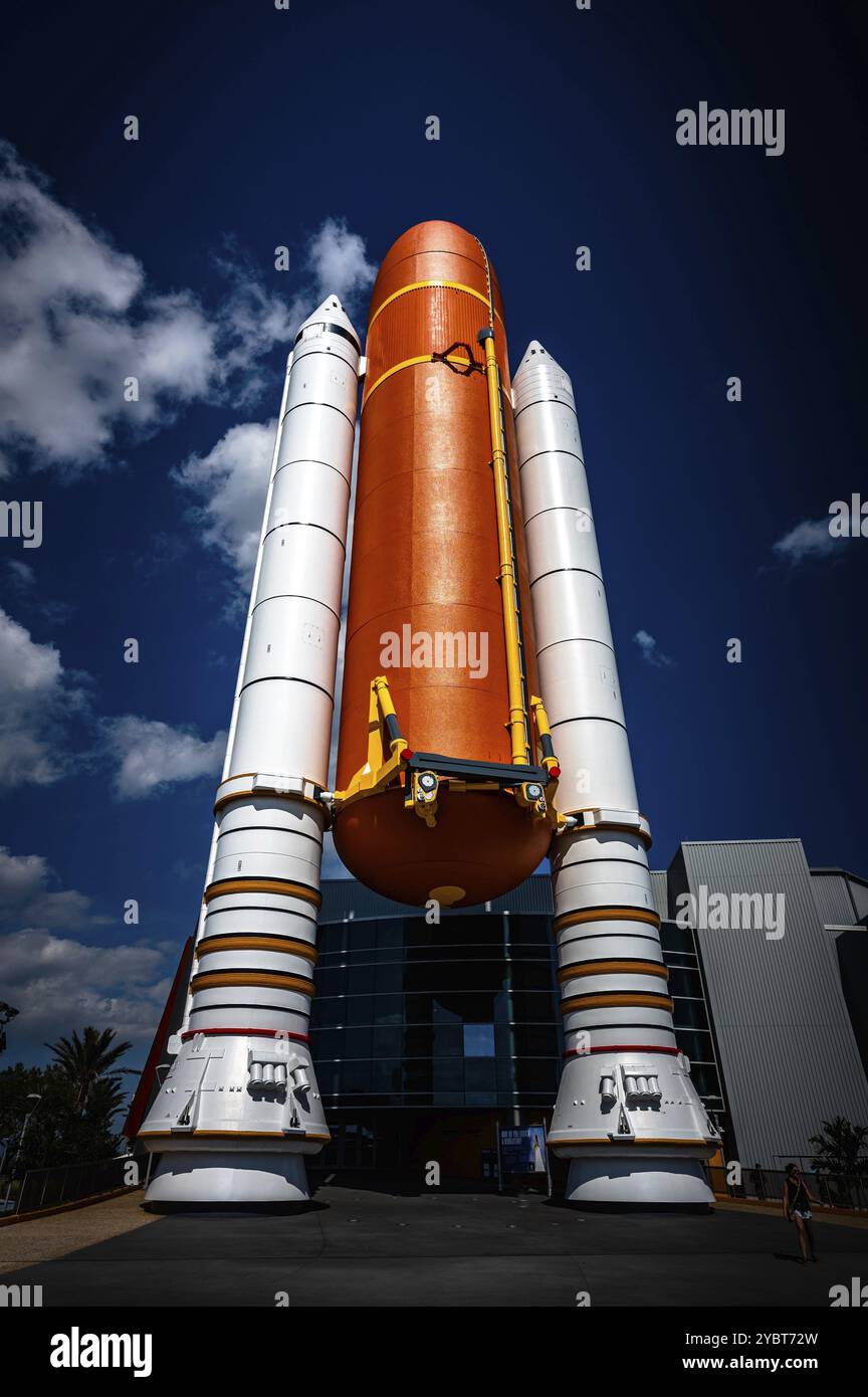 Large space shuttle in front of a blue sky with clouds at the Kennedy ...