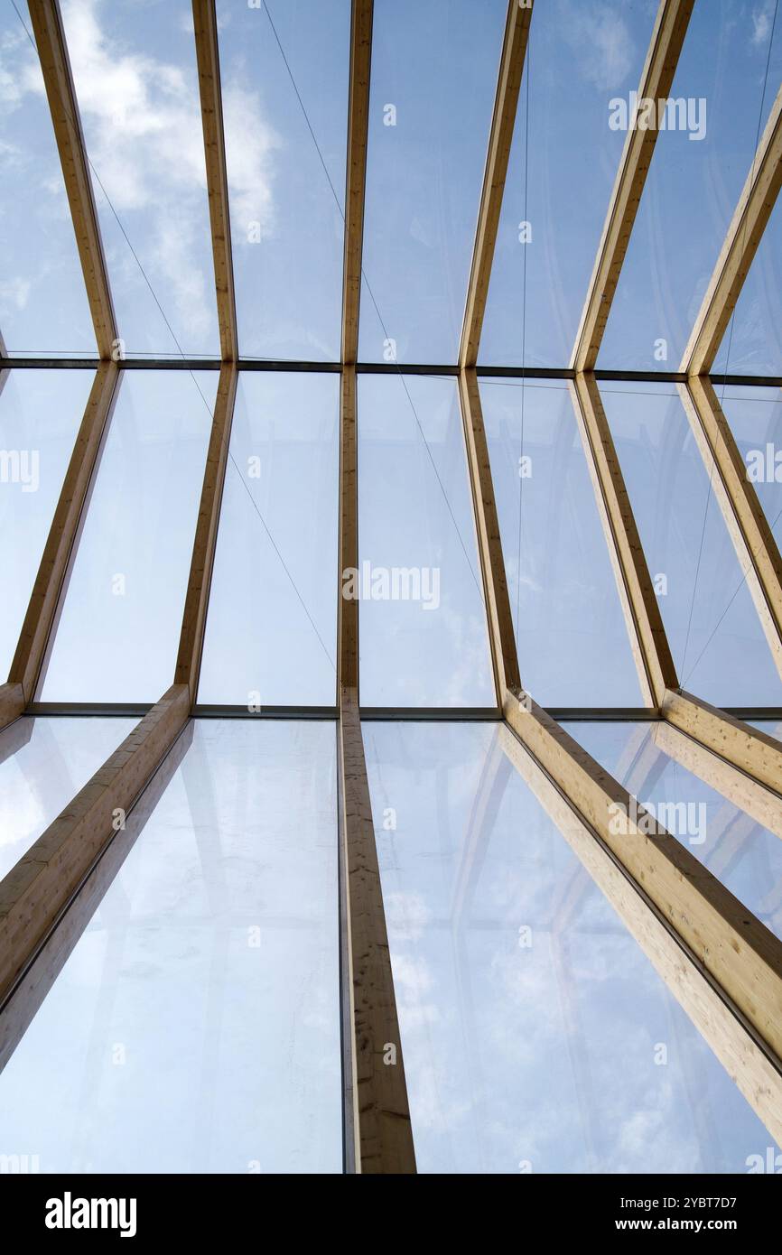 Modern cover made of laminated beams and glass plates Stock Photo - Alamy