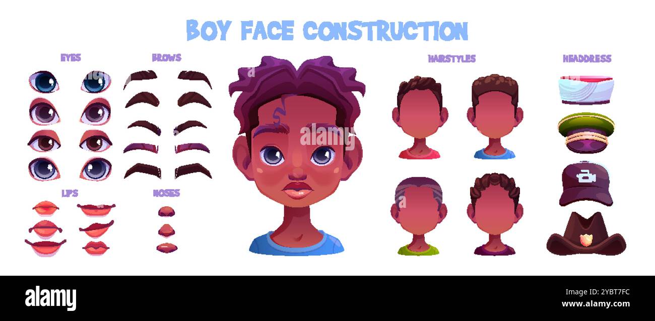 African kid boy avatar construction kit. Cartoon vector set of ...