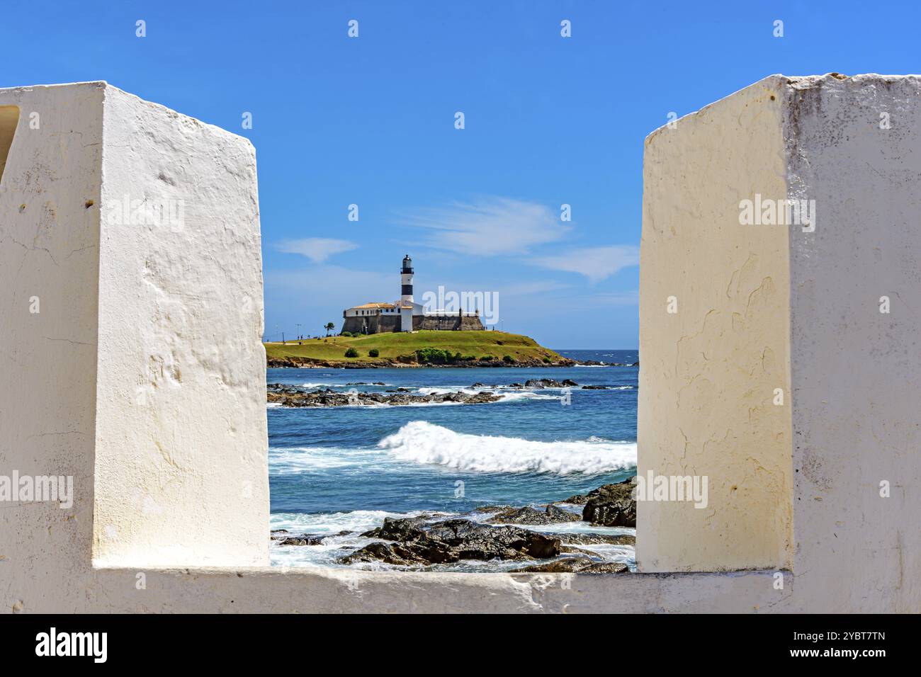 Famous Barra Lighthouse on the coast of the city of Salvador in Bahia ...