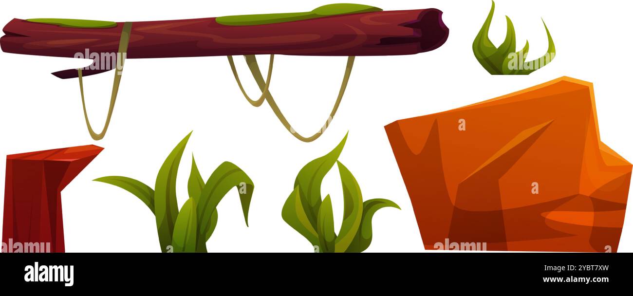 Jungle landscape design elements set isolated on white background ...