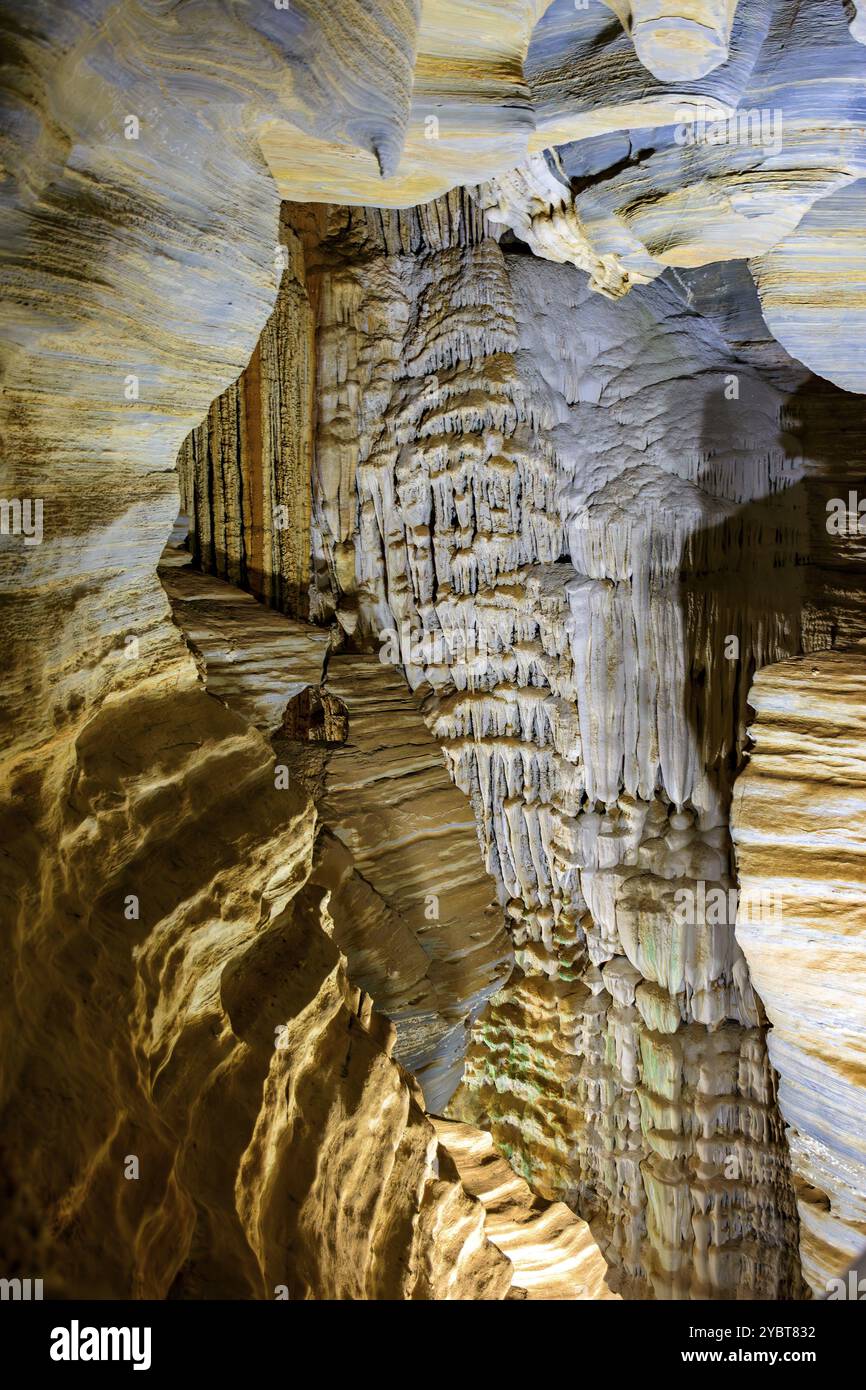 Interior of a deep cave with its columns and rock formations in Lagoa ...
