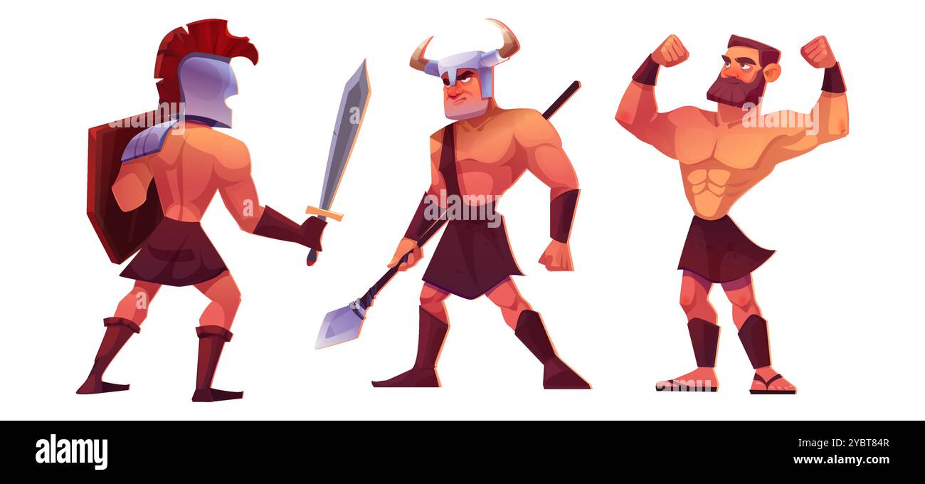Rome gladiator with shield. Ancient soldier vector. Greek empire spartan people for army with ...
