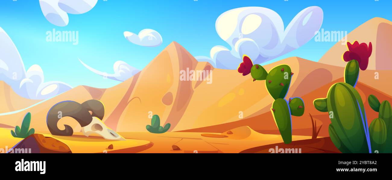 Arizona desert landscape with cactus cartoon. West Mexico wild scene ...