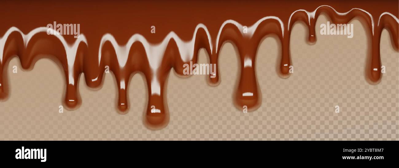 3d melt chocolate drip. Brown liquid syrup flow background. Dark candy ...
