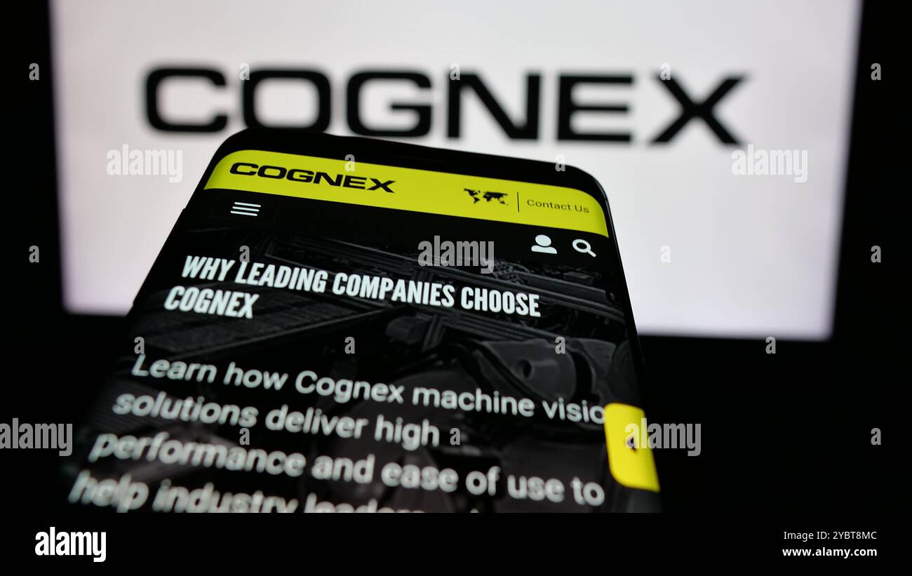 Mobile phone with website of US machine vision company Cognex ...