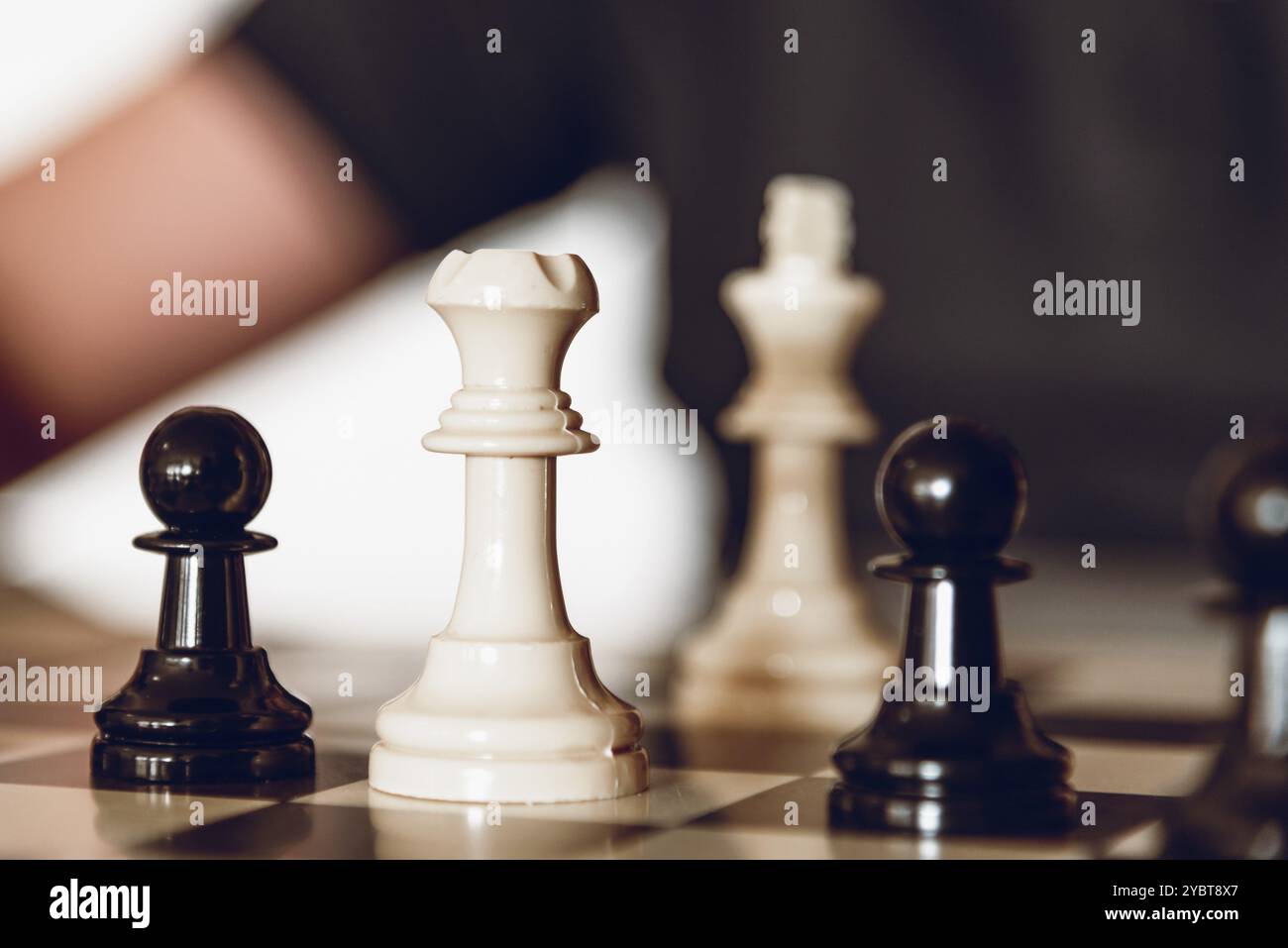 Chess pieces on chessboard. Playing chess at home. Narrow depth of ...