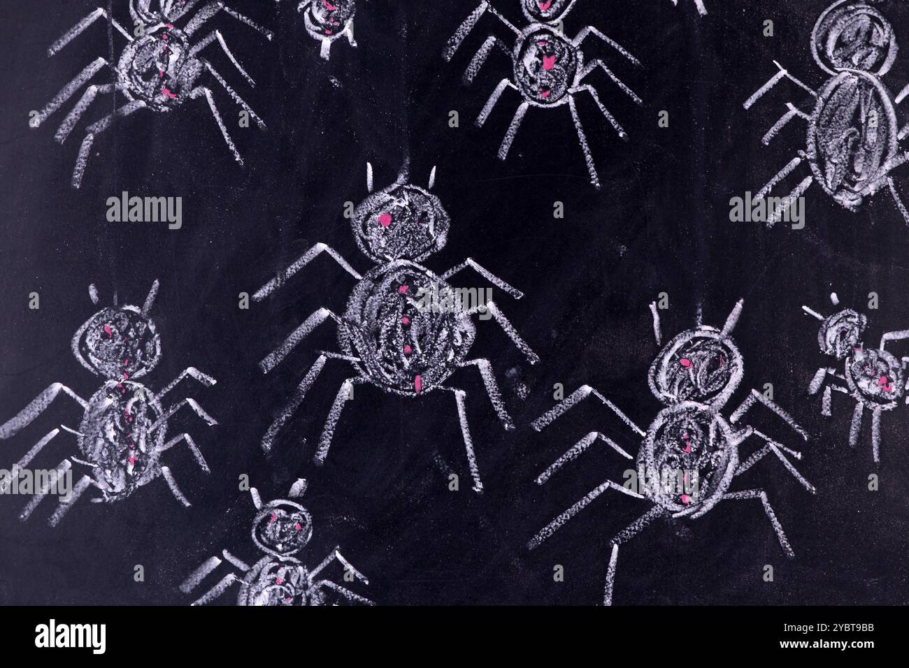 Graphic representation with chalk on the blackboard of arachnophobia ...