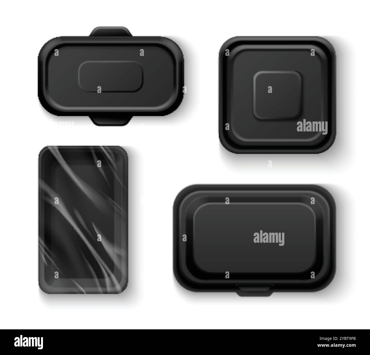 Black food tray box. Empty container package mockup. 3d isolated meal ...