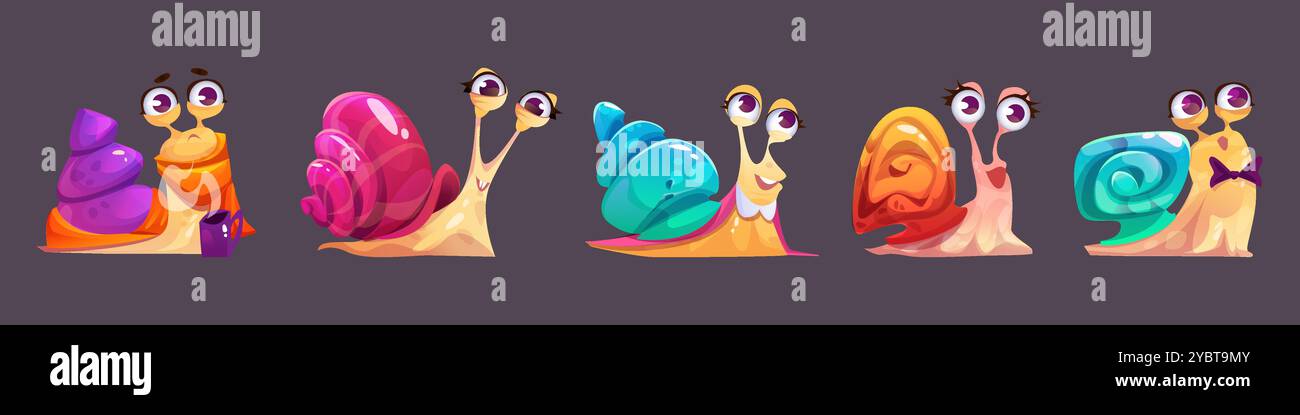 Cute snail slug character set. Slow slime animal isolated cartoon ...