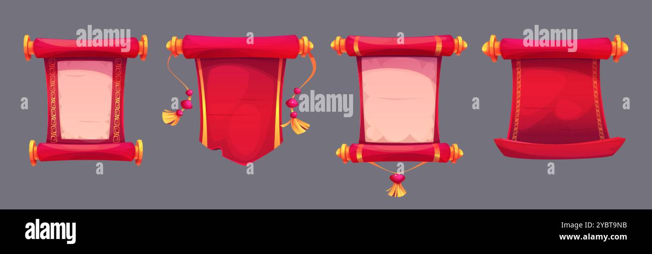 Chinese paper scroll banner. Red China roll frame. Royal asian game ...
