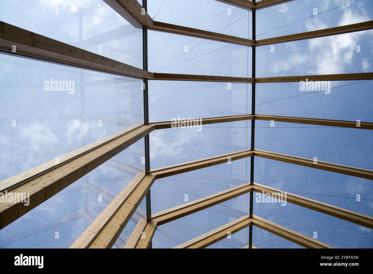 Modern cover made of laminated beams and glass plates Stock Photo - Alamy