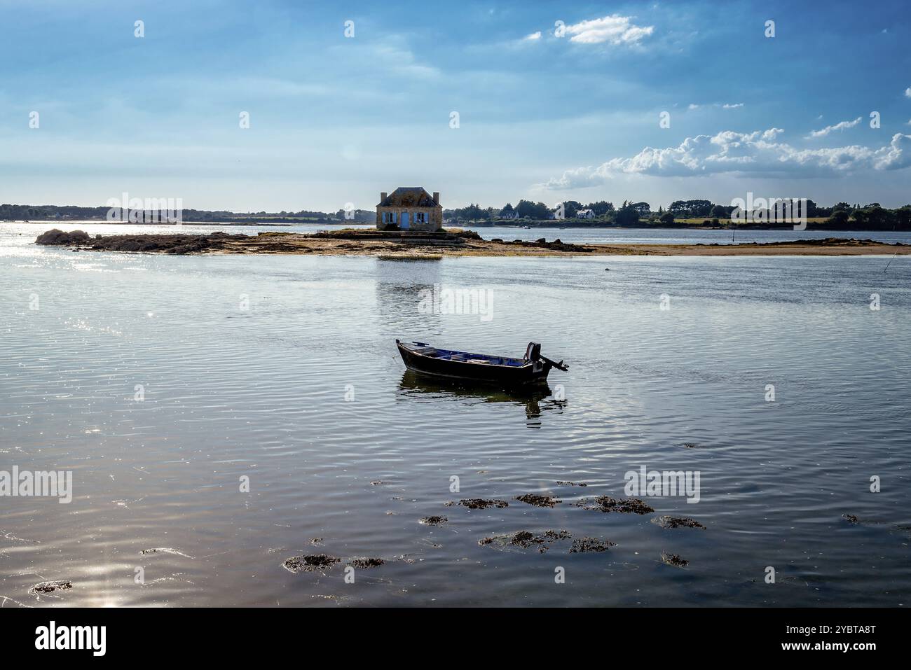 Small island with a cottage in the Etel River, Ile de Saint-Cado ...