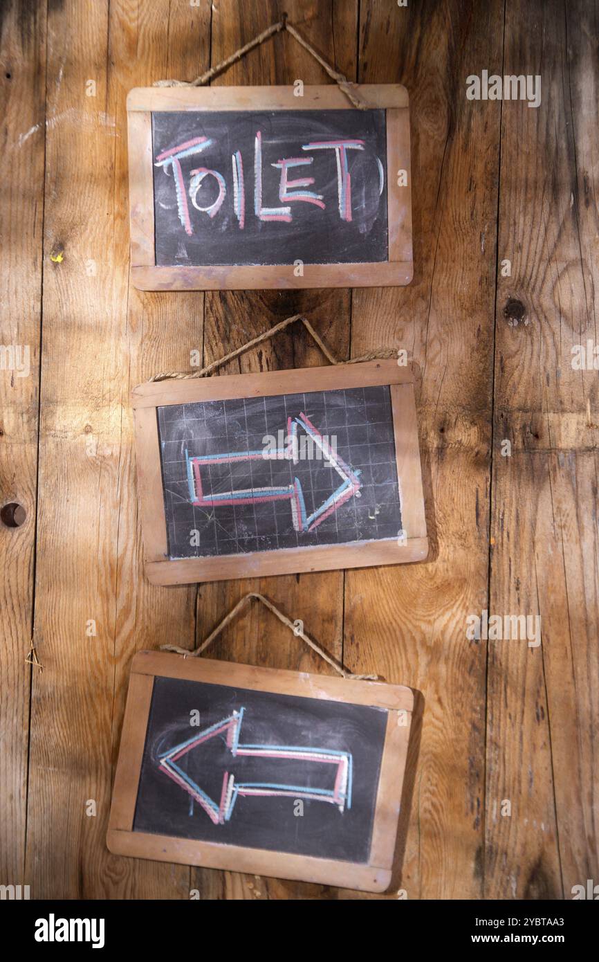 Signs on the direction to take to go to the hygienic service Stock ...