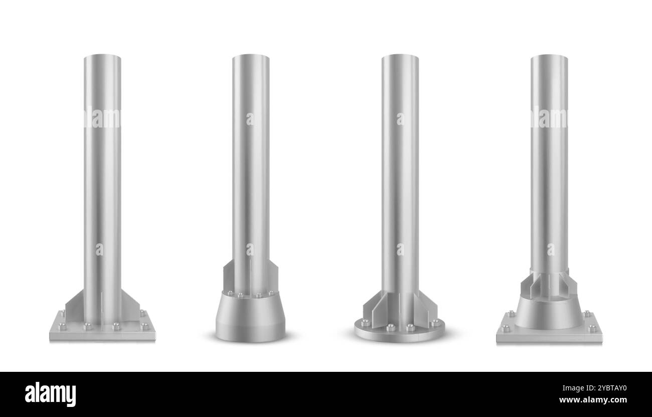 3d metal pillar. Iron steel pole stand vector. Cylinder pipe structure ...