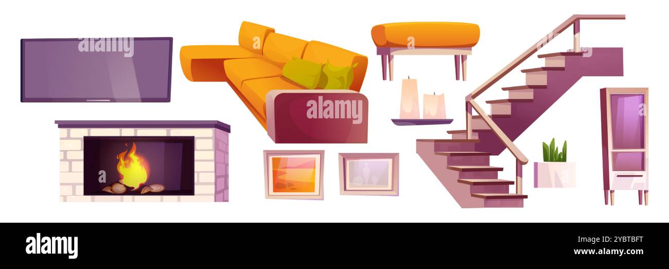 Living room interior furniture isolated design. Apartment livingroom ...