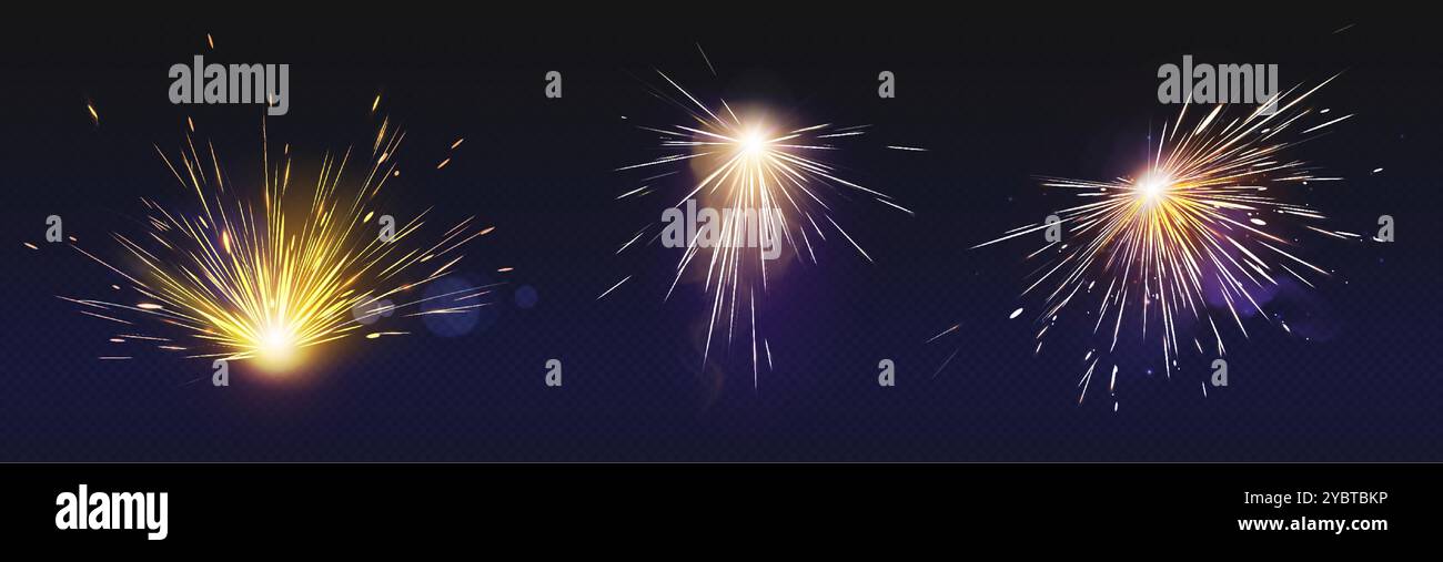 Metal weld spark light effect. Firework flare isolated on transparent ...