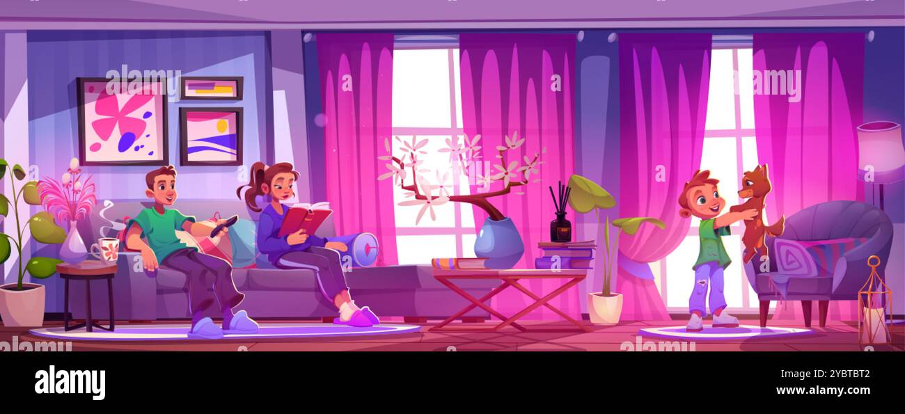 Family having rest together at home. Vector cartoon illustration of ...
