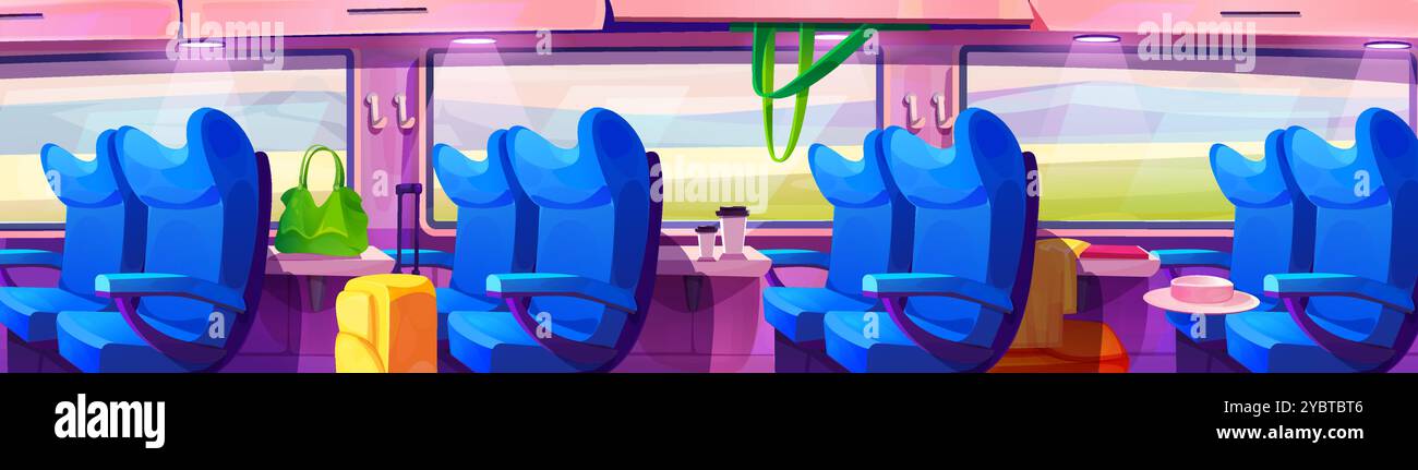 Inside train interior with window and chair vector. Passenger seat with ...