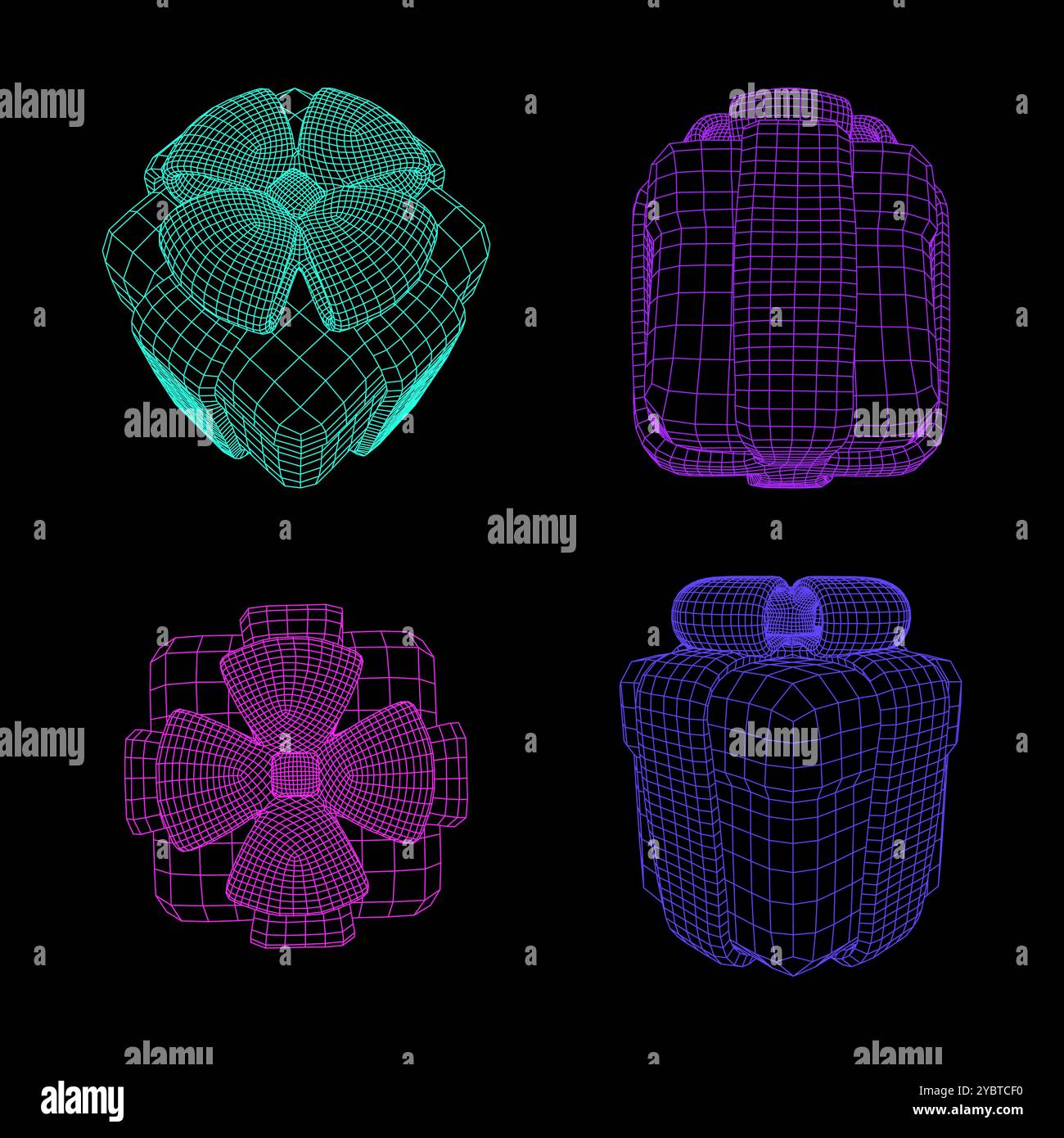 Wireframe gift box models set isolated on black background. Vector ...