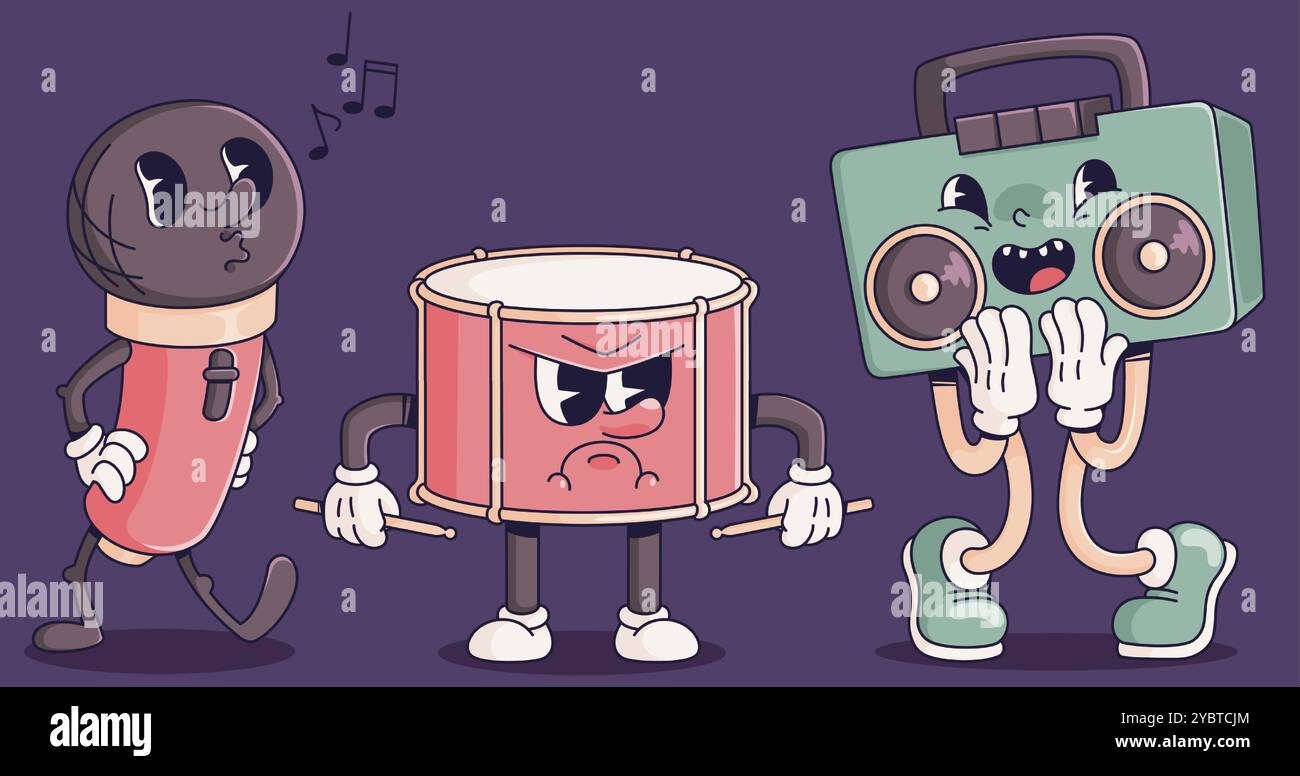 Retro music characters set isolated on background. Contemporary vector ...