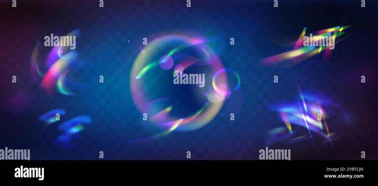Iridescent light flare effects set isolated on transparent background ...