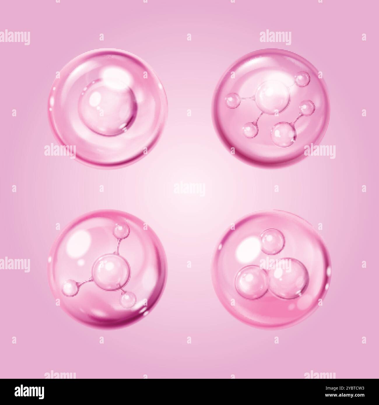 Serum drops set with molecule structure isolated on background. Vector ...