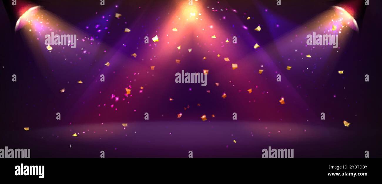 Pink spotlight stage background. Disco party projector light concert or ...