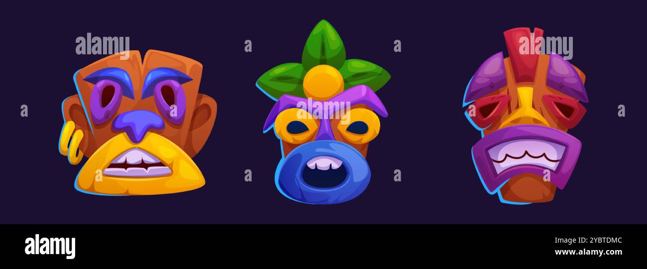 Hawaiian totem tiki mask. Hawaii or Polynesian island ancient native ...