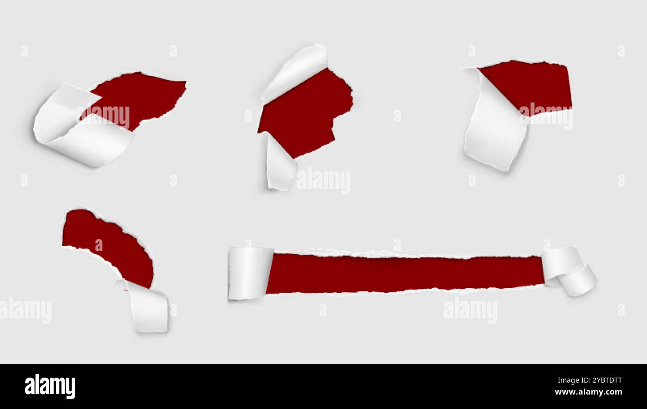 Torn paper holes with roll. Realistic vector illustration set of rip ...