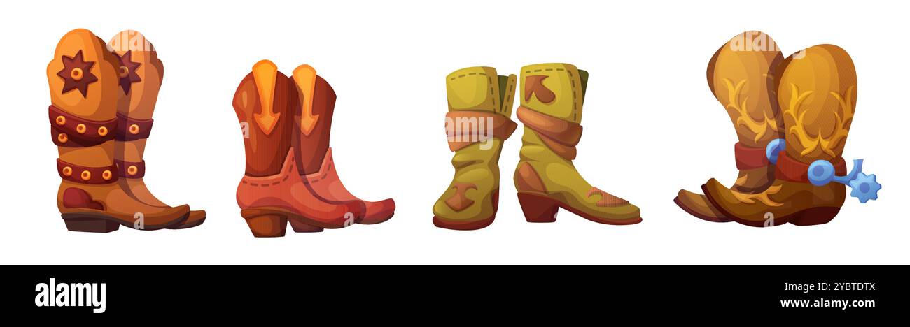 Cowboy boots set isolated on white background. Vector cartoon ...