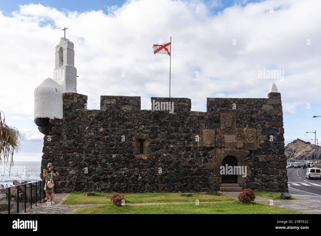 Garachico, Spain, August 2, 2021: Castle of San Miguel in the old port ...